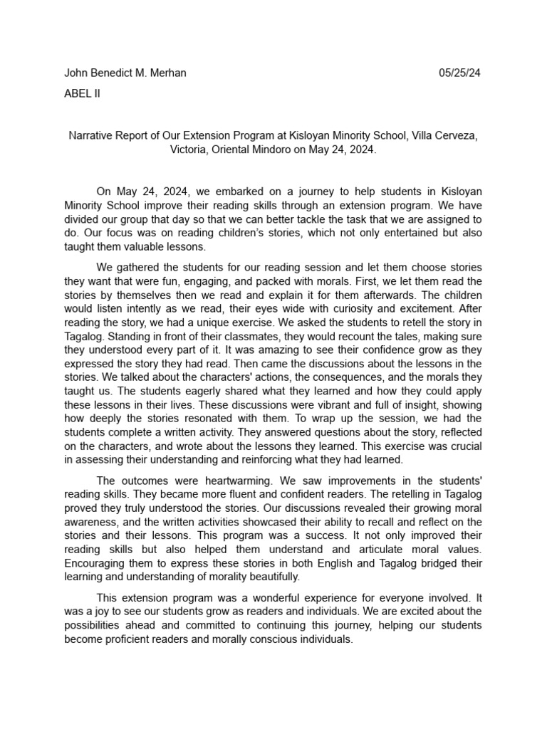 Kisloyan Minority School Narrative Report | PDF | Human Communication ...