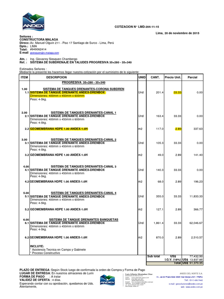 Sub Dren y Geomenbrana | PDF