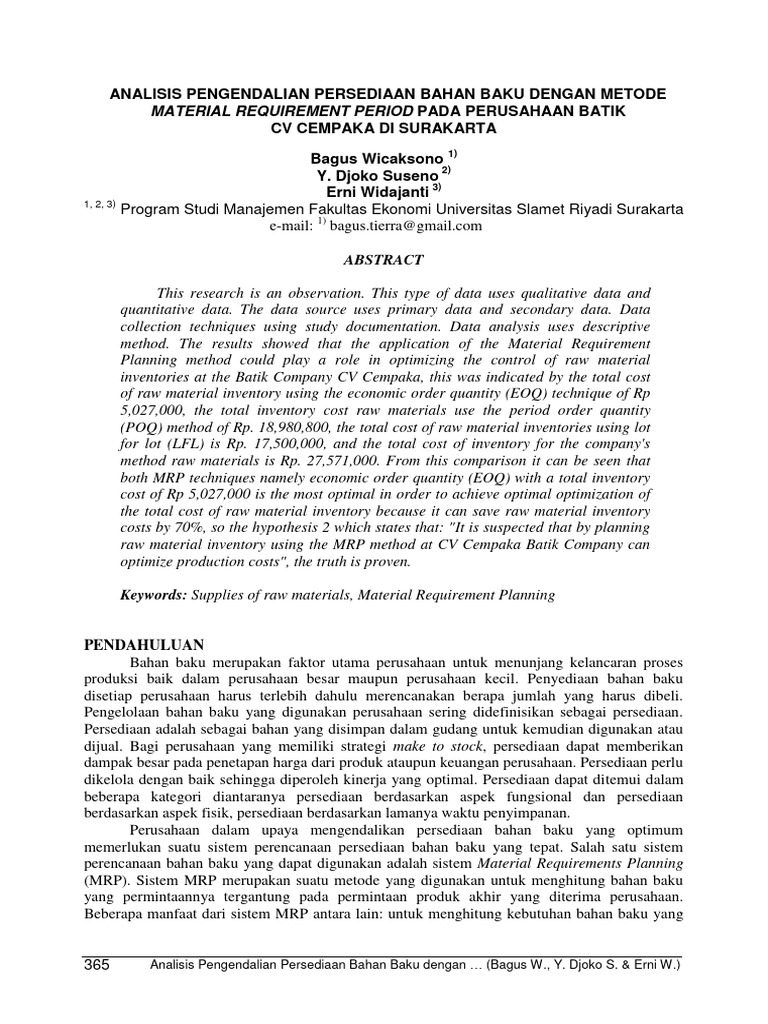 Jurnal 2 - ANALISIS PENGENDALIAN PERSEDIAAN BAHAN BAKU DENGAN METODE | PDF