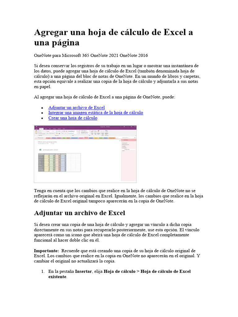 Agregar hoja de Excel en OneNote | PDF | Microsoft Excel | Software