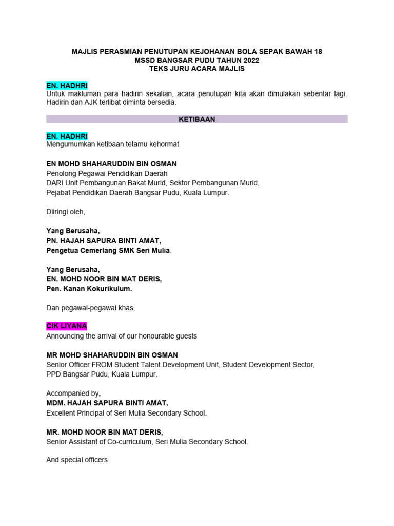 Teks MC Football (Final) | PDF