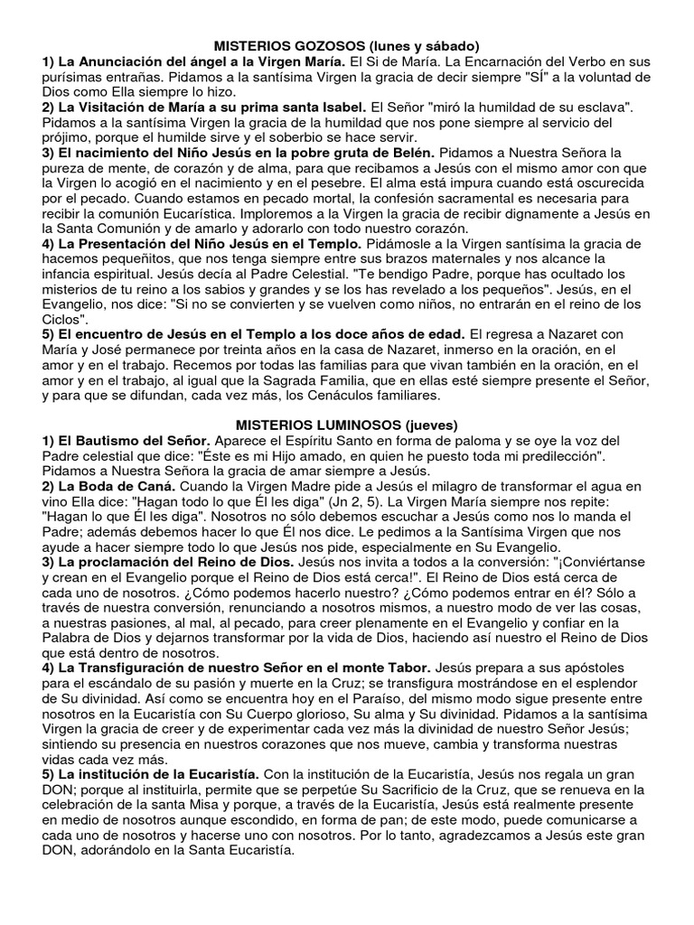 Misterios del Rosario y su Significado | PDF | María, madre de Jesús ...