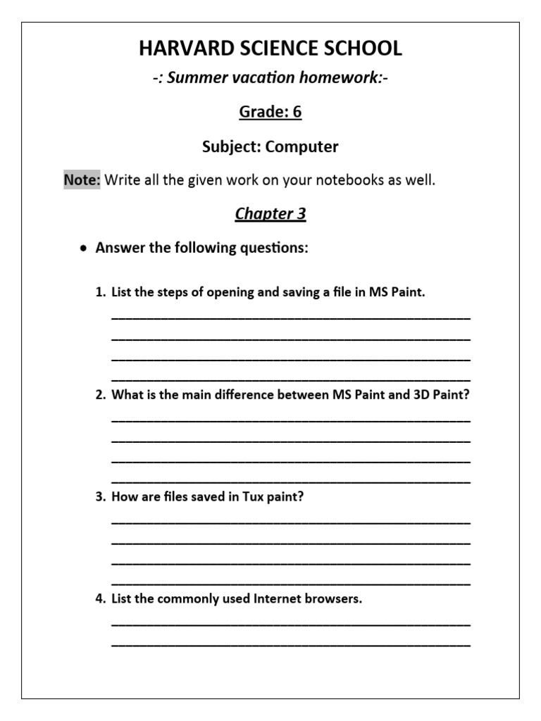 Summer Vacation Homework Grade 6 | PDF | Scratch (Programming Language)