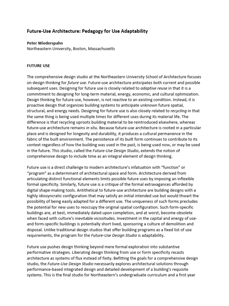 Future&Use) Architecture:) Pedagogy) For) Use) Adaptability | PDF ...