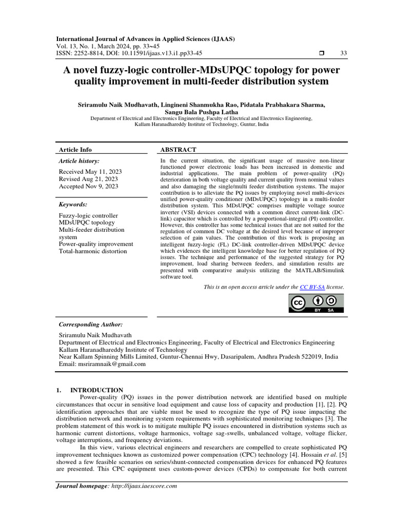 A novel fuzzy-logic controller-MDsUPQC topology for power quality improvement in multi-feeder ...