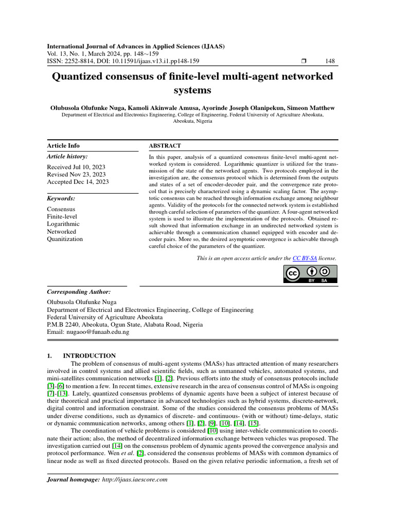 Quantized Consensus in Multi-Agent Systems | PDF | Matrix (Mathematics ...