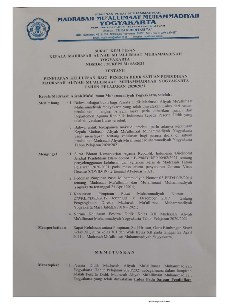 SK Kelulusan Satuan Pendidikan Ma 6622021 05 03 | PDF