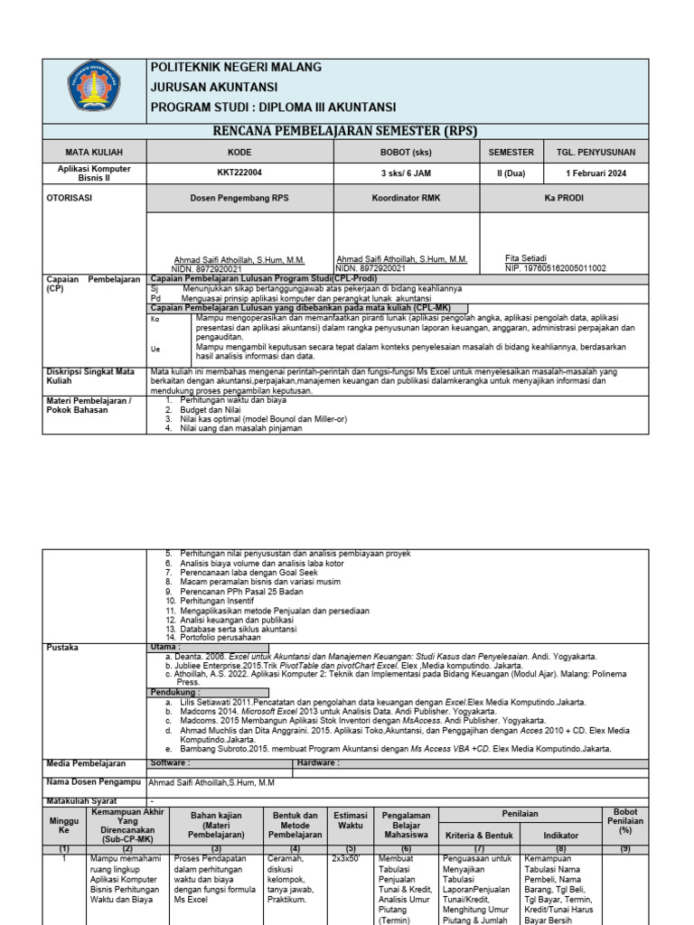 RPS SEM 2 Aplikombis 2 | PDF | Bisnis