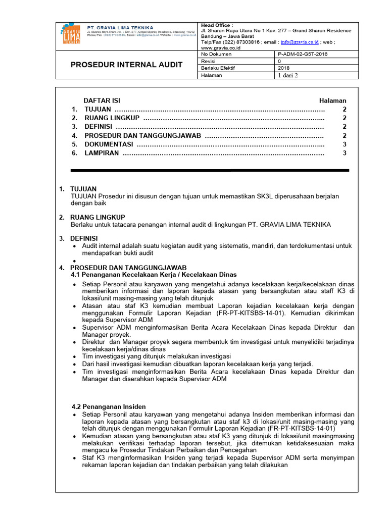 Prosedur Audit Internal PT. Gravia | PDF | Bisnis