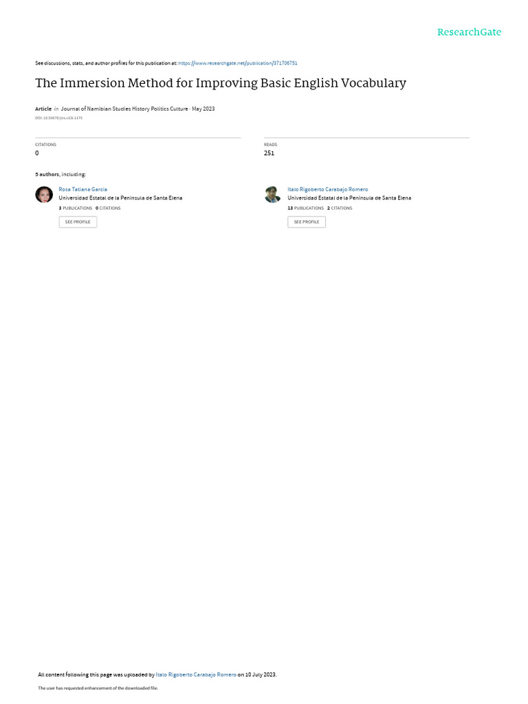 The Immersion Method for Improving Basic English V | PDF | Second Language | English As A Second ...
