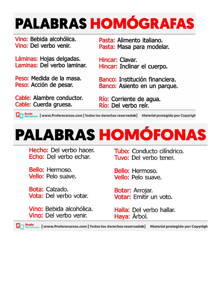 PALABRAS HOMOGRAFAS | PDF