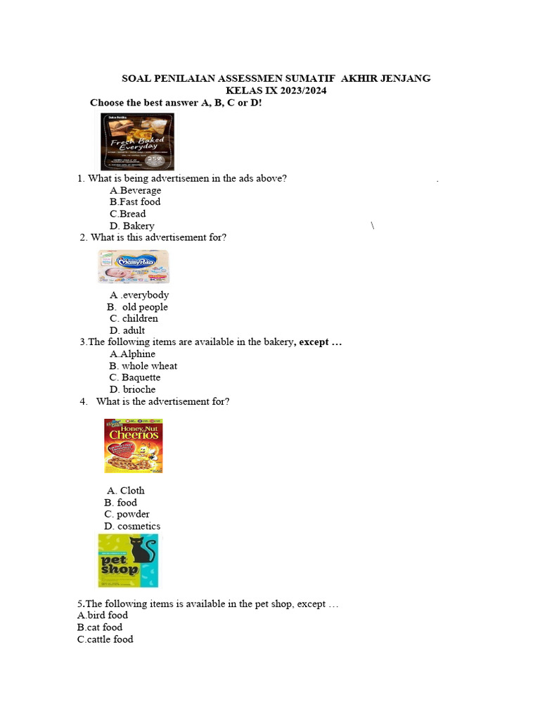 SOAL PENILAIAN ASSESSMEN SUMATIF AKHIR JENJANG New 2 Bu Yuyun Kurtilas | PDF | Garlic | Foods