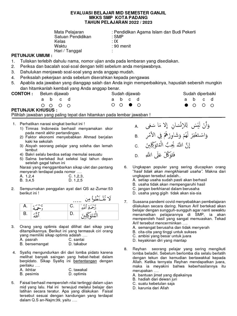Soal Ujian Mid Semester Ganjil Kls Ix TP 2022 2023 K-13 | PDF