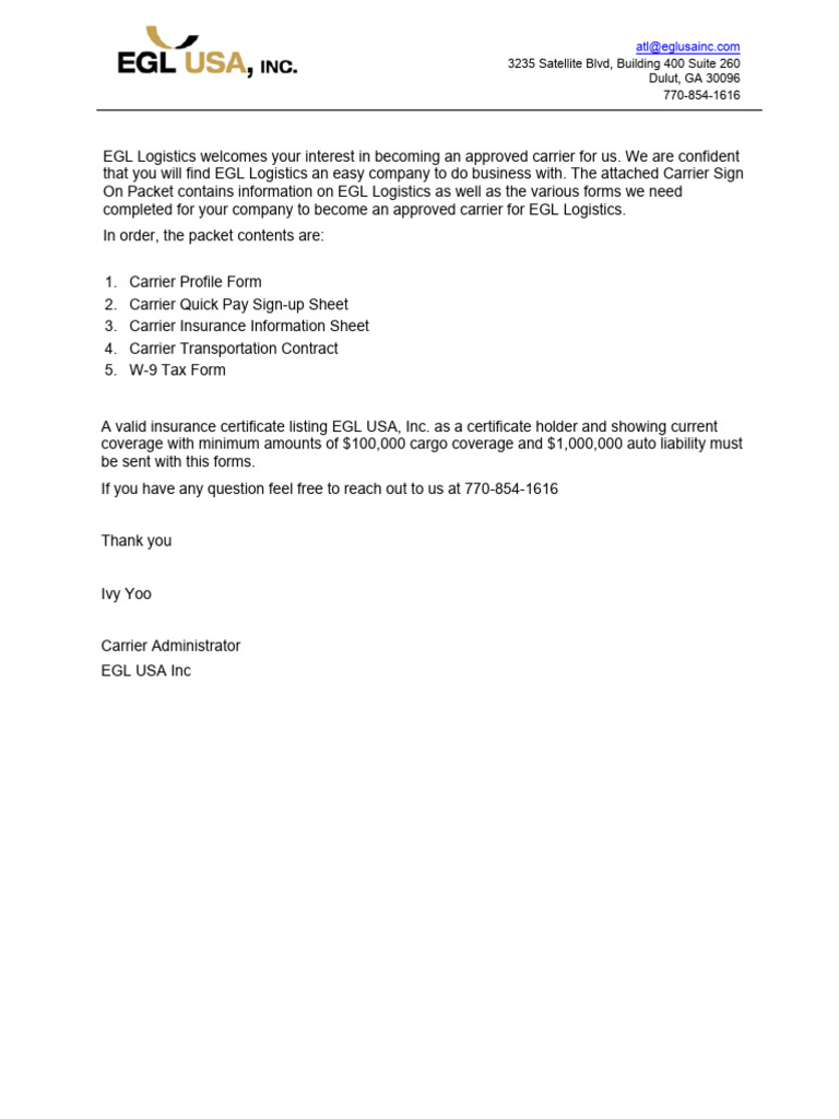 New Carrier Packet Egl Usa | PDF | Social Security Number | Internal ...