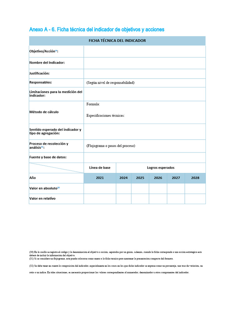 Anexo A-6. Ficha técnica del indicador de objetivos y acciones | PDF | Informática