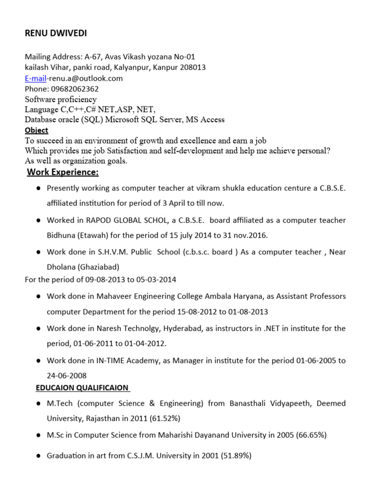 Renu Resume | PDF | Computer Engineering | Computing