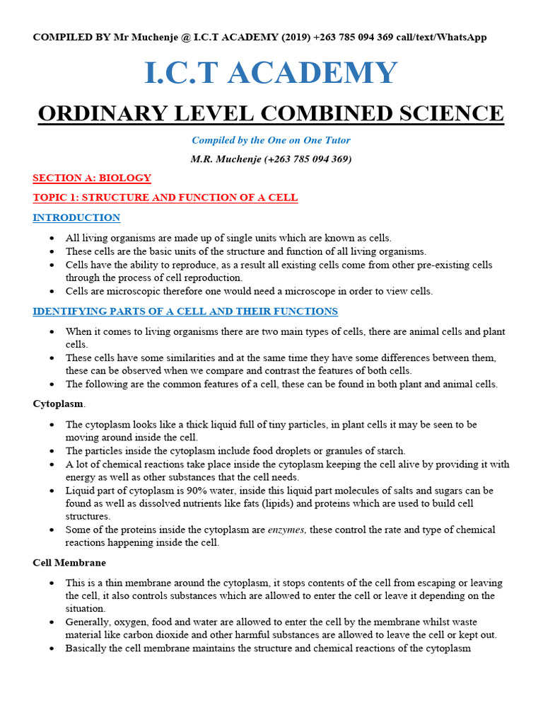 Combined Science o Level Notes | PDF | Breathing | Digestion