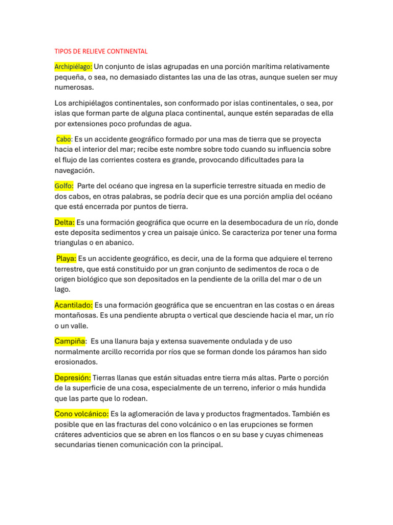 Tipos de Relieve Continental | PDF | Costa | Montañas