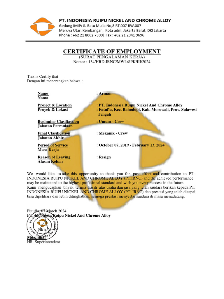 PT Indonesia Ruipu Nickel and Chrome Alloy | PDF