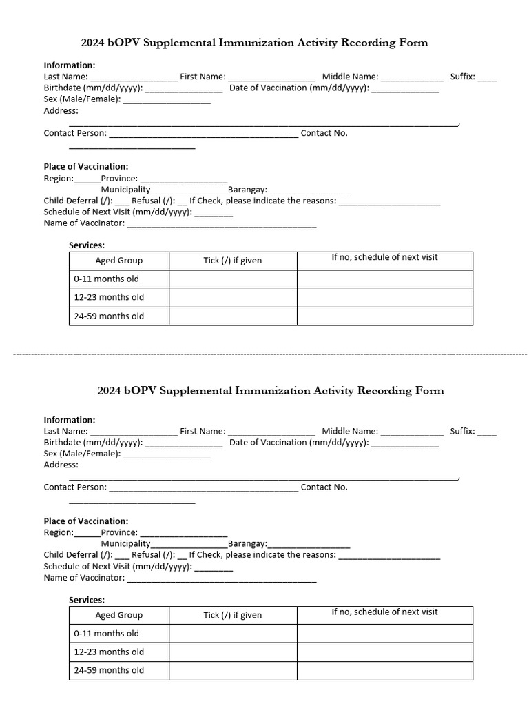 bOPV SIA Recording Form Final | PDF | Vaccines | Caregiver