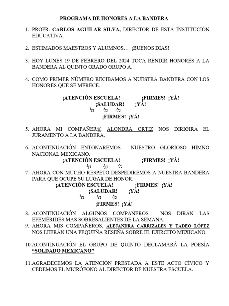 Programa de Honores A La Bandera Imprimir | PDF | México