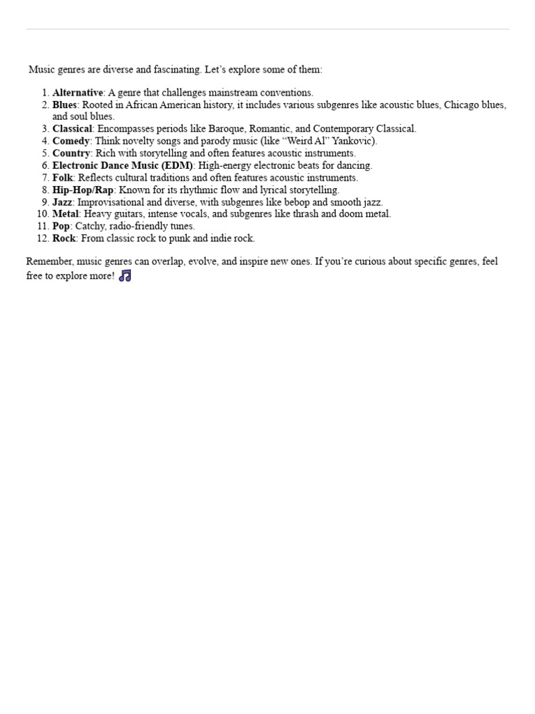 Types Of Music Genres Pdf