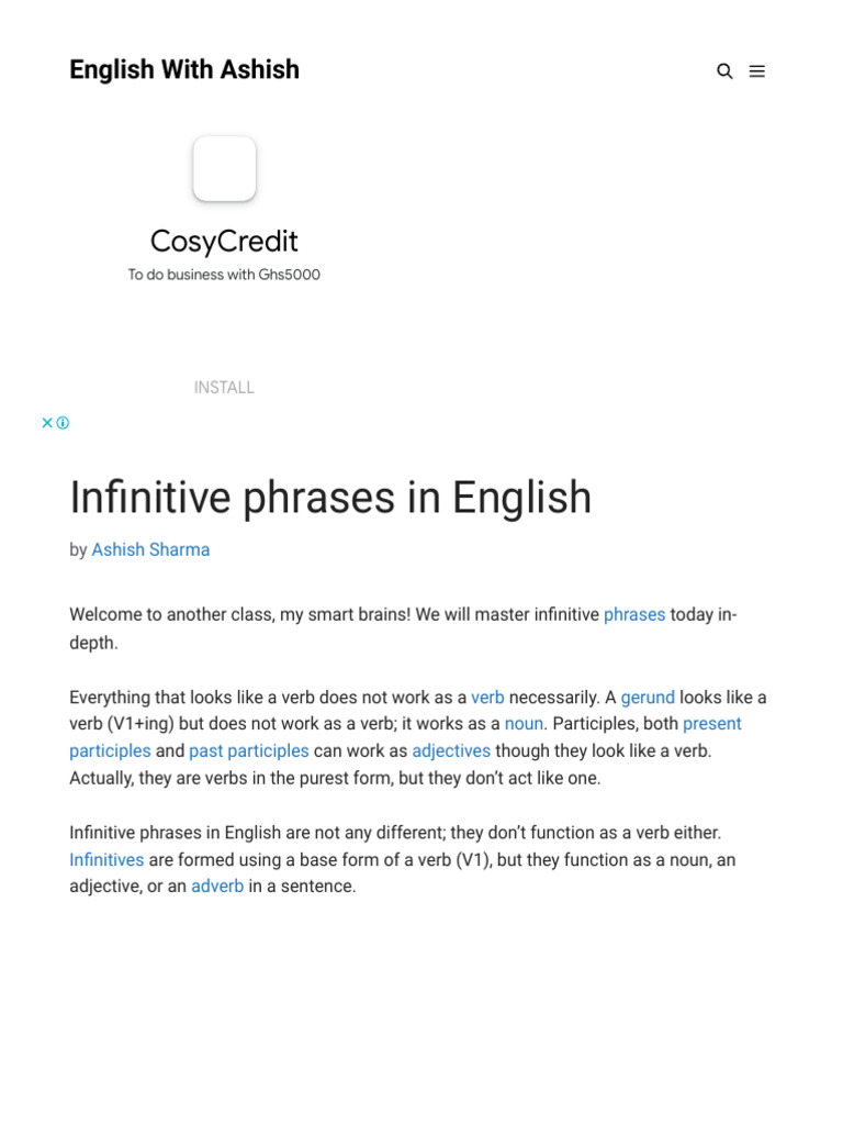 Infinitive Phrases Masterclass - 3 Types, Structures, & Tips | PDF | Verb | Adjective