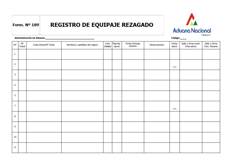 Registro de Equipaje Rezagado en Aduana | PDF