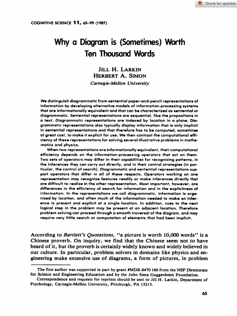 Cognitive Science - January March 1987 - Larkin - Why A Diagram Is Sometimes Worth Ten Thousand ...
