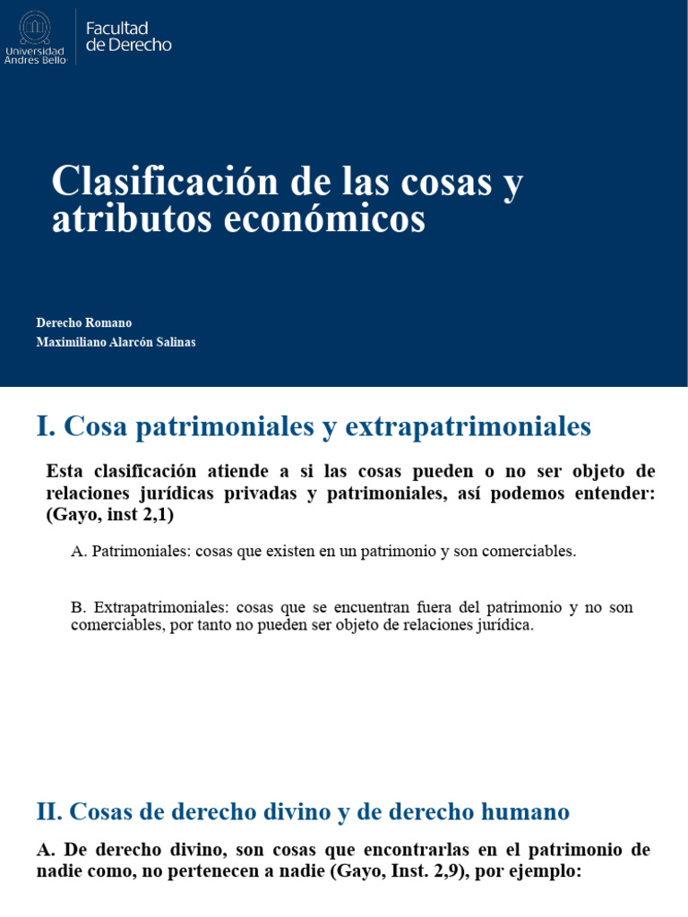 Clasificación de Las Cosas y Atributos Económicos Derecho Romano ...