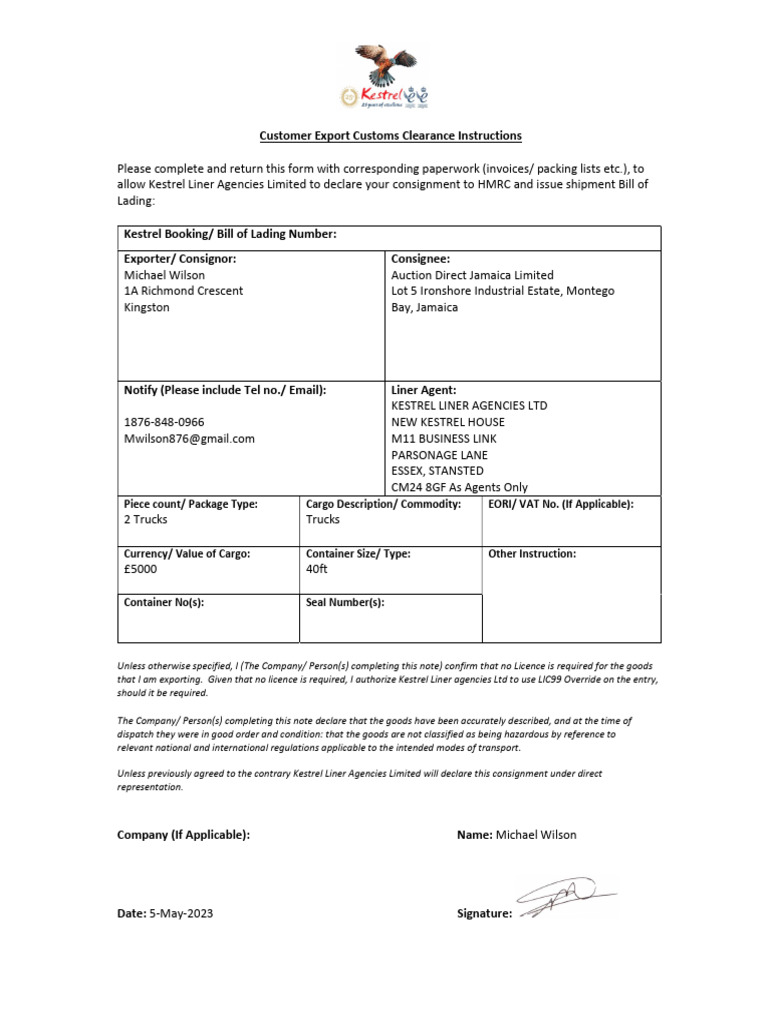 CUSTOMS FORM | Download Free PDF | Cargo | Customs