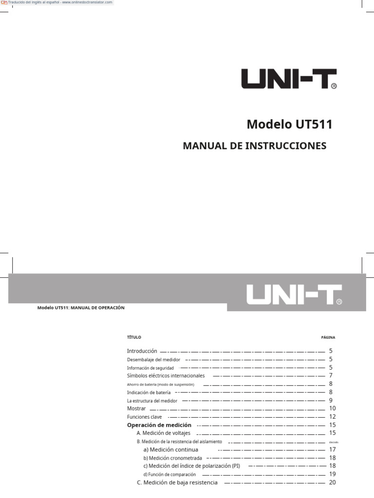 UT511 Insulation Tester User Manual - En.es | PDF | Aislador ...