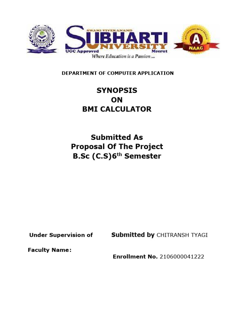 Synopsis-Format For Project | PDF | Body Mass Index | Databases