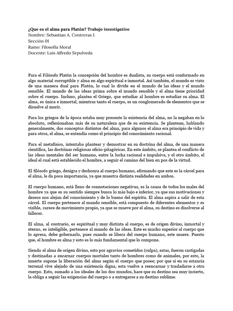 ¿Que es el alma para Platón | PDF | Alma | Platón