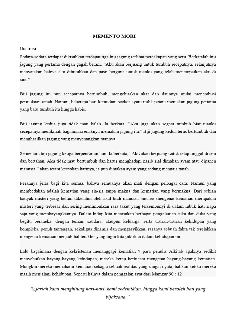 Draft Renungan - Memento Mori | PDF | Agama & Spiritualitas