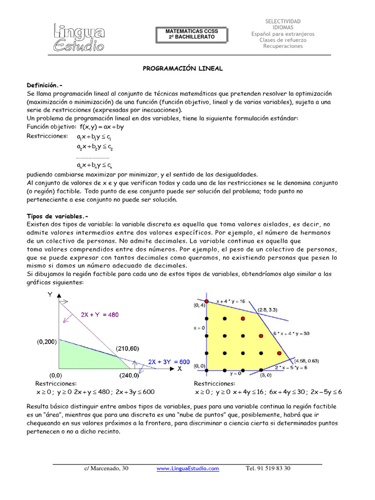 Tema 5 Programación Lineal | PDF | Programación lineal | Análisis ...