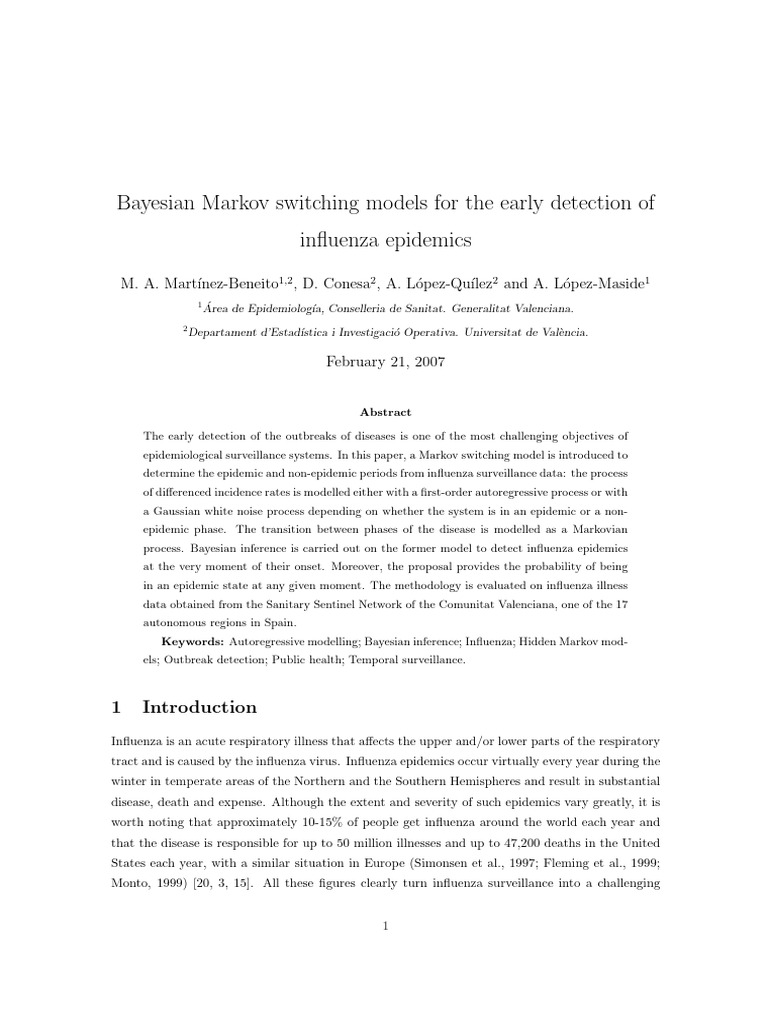 Bayesian Markov Switching Models For The Early Detection of Influenza Epidemics | PDF | Markov ...