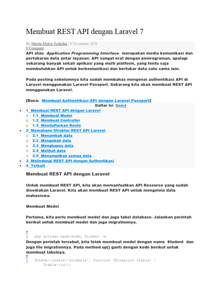 Membuat REST API dengan Laravel 7 | PDF | Metode & Bahan Ajar ...