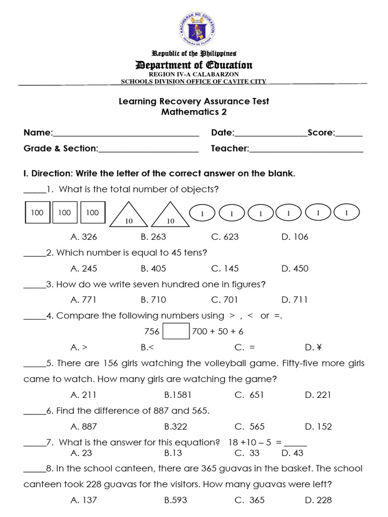 Math 2 Diagnostic Test 2023 2024 1 | PDF | Teaching Methods & Materials