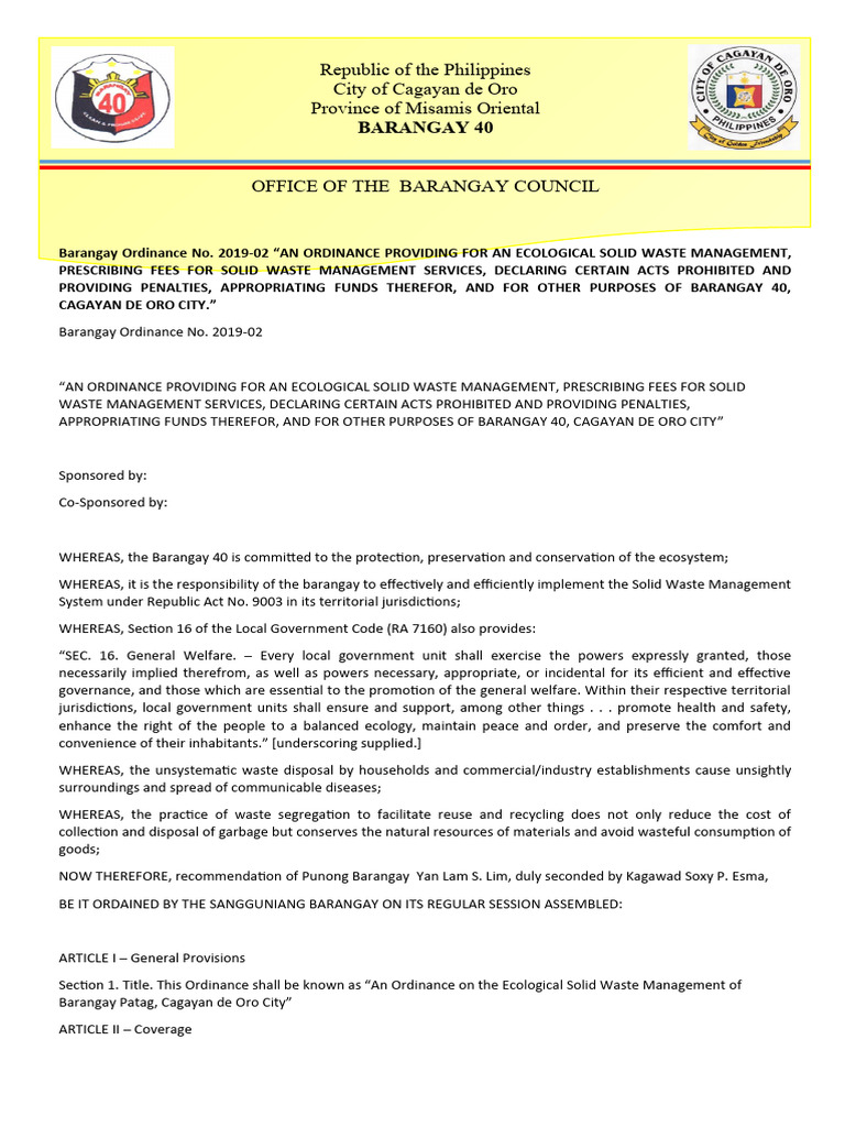 BSWMC Ordinance 2019 | Download Free PDF | Municipal Solid Waste | Waste
