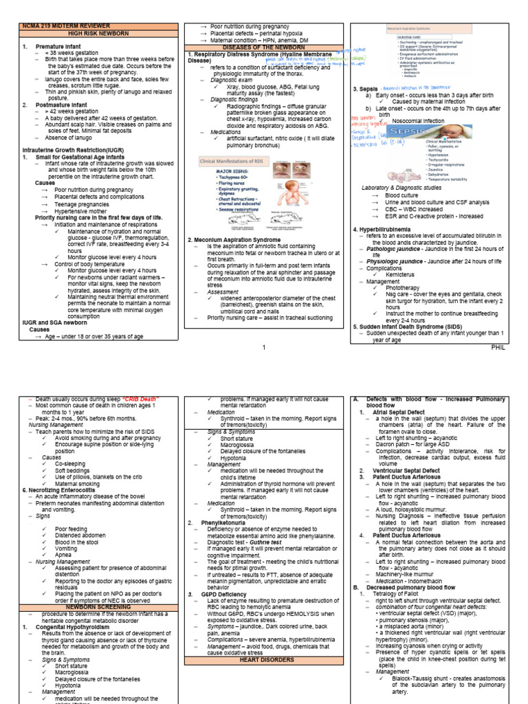 Ncma 219 Midterm Reviewer | PDF | Congenital Heart Defect | Diseases And Disorders