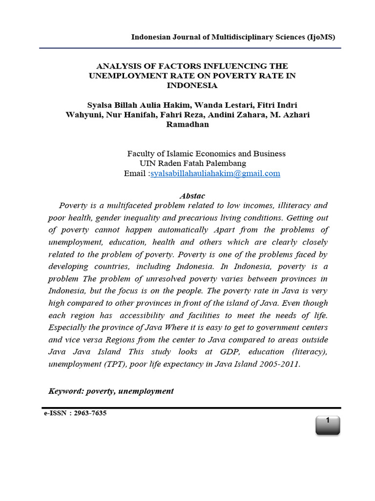 Unemployment and Poverty in Indonesia Analysis | PDF | Unemployment ...