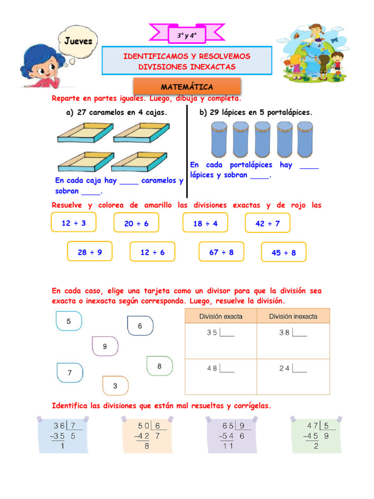 Ejercicios de Divisiones Inexactas para Niños | PDF | División ...