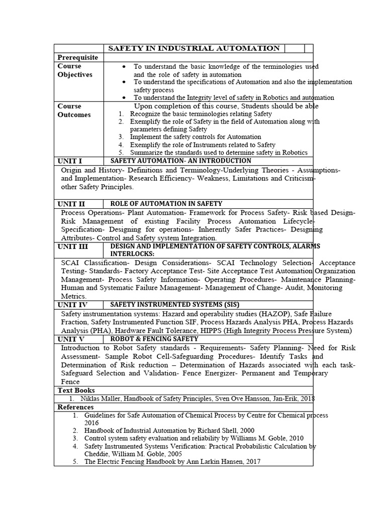 Safety Inindustrial Automation | PDF | Safety | Automation