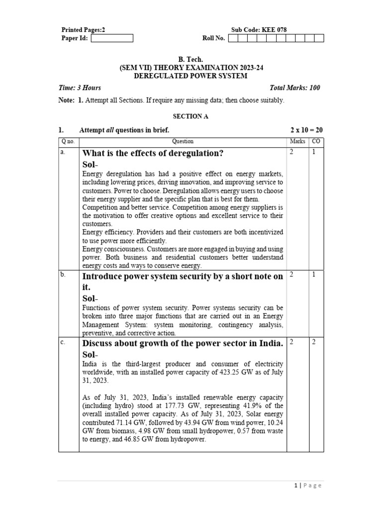 DEREGULATED POWER SYSTEM Solution KEE 078 | PDF | Electrical Grid ...