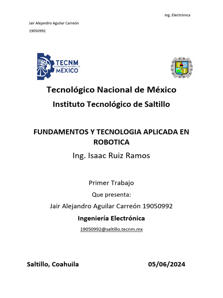 Portada Tecnm | Descargar gratis PDF | Robótica | Robot