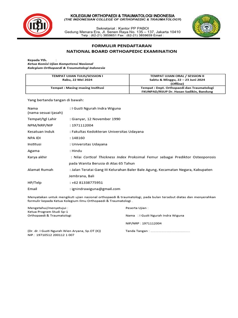Pendaftaran Ujian Nasional Orthopaedi 2024 | PDF | Kesehatan Holistik ...