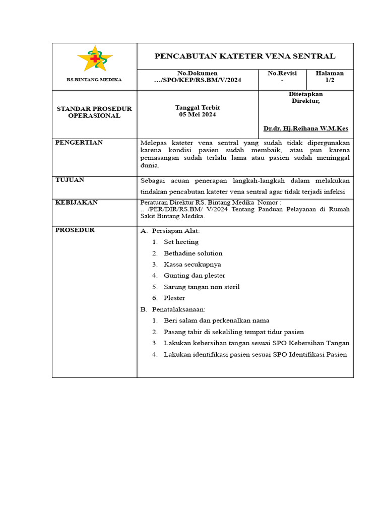 Spo Pencabutan Kateter Vena Central | PDF | Kesehatan Holistik | Sains ...