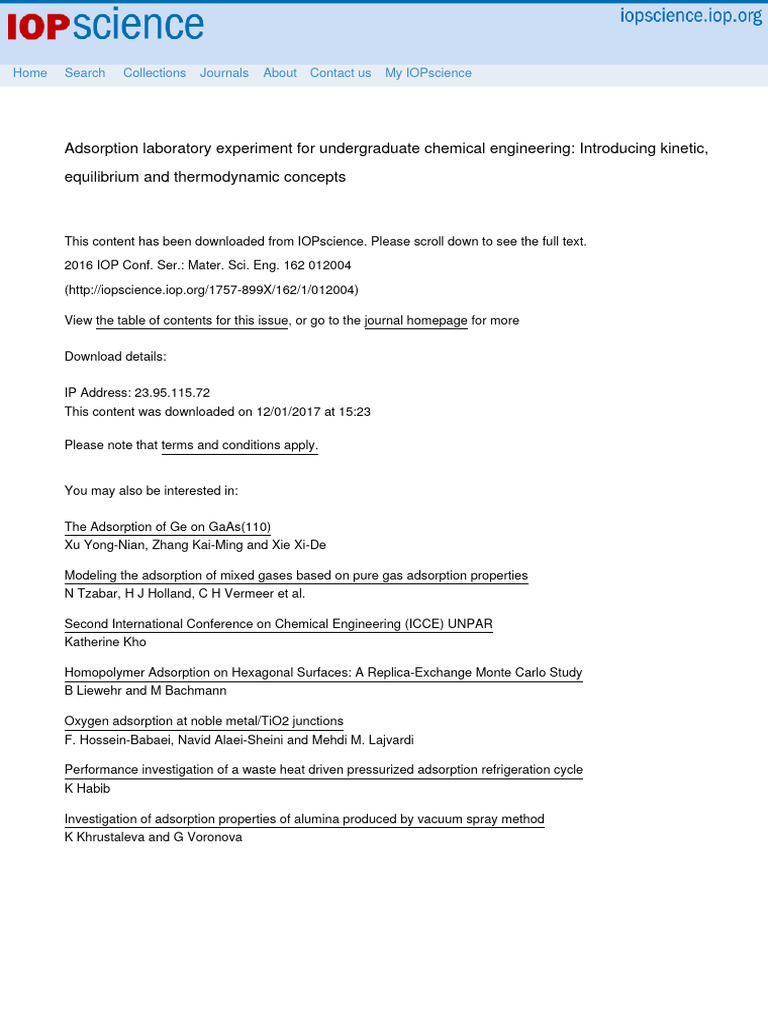 Adsorption Laboratory Experiment For Undergraduate | PDF | Adsorption ...