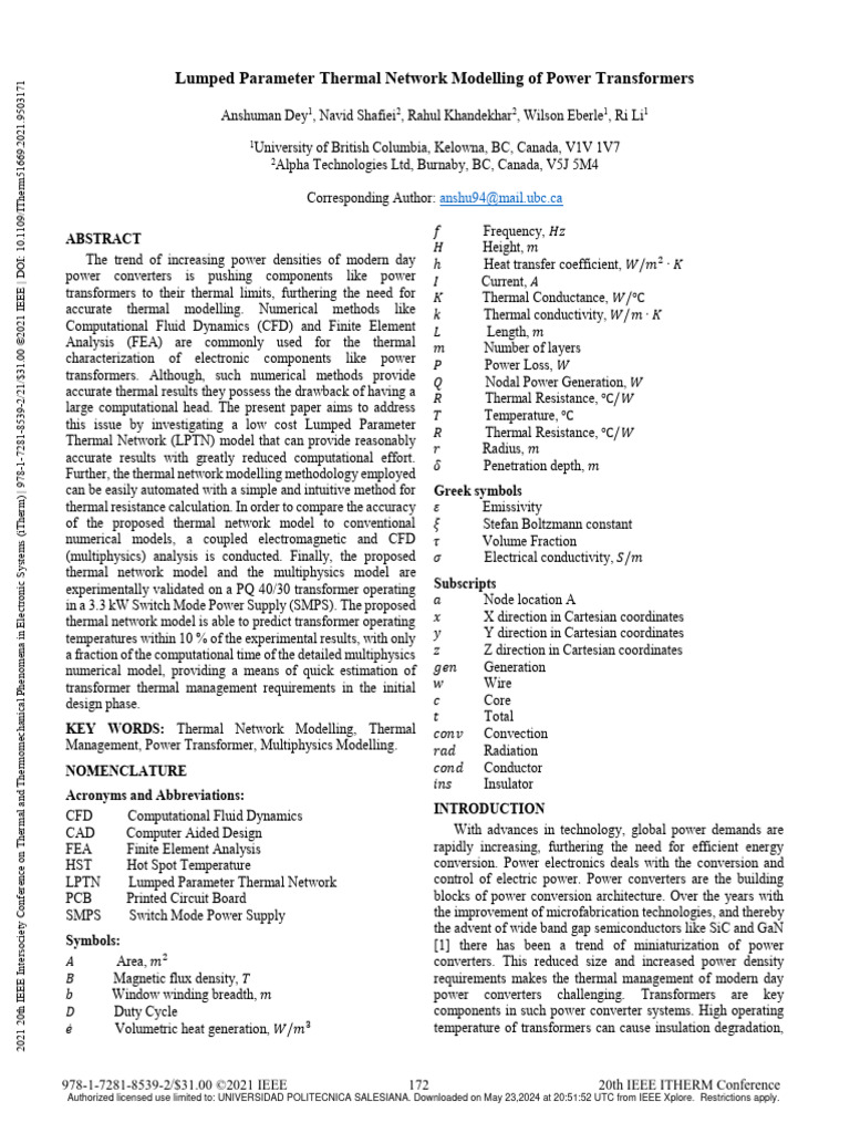 Lumped Parameter Thermal Network Modelling of Power Transformers | PDF | Heat Transfer ...